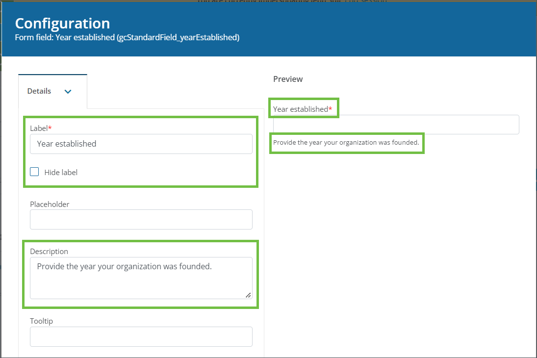 Update Field Labels and Descriptions