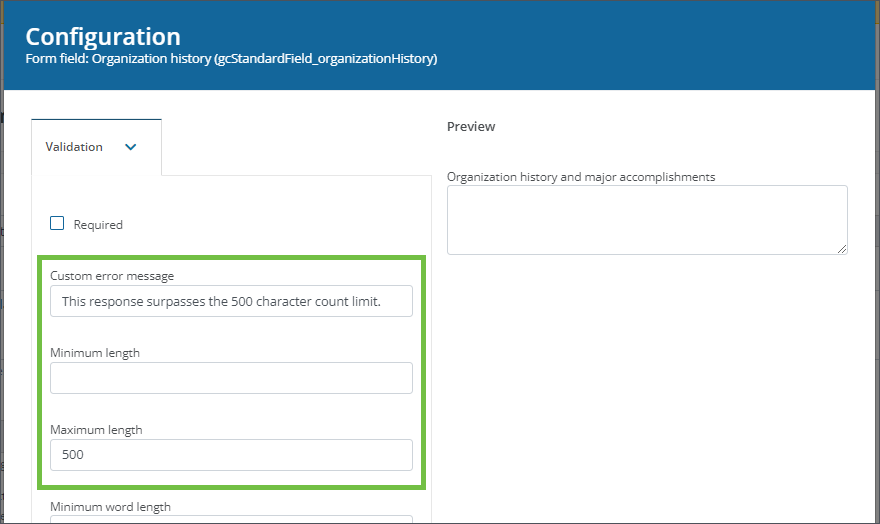 Set Character and Word Counts for Fields