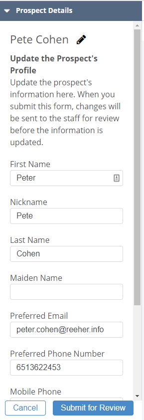 Updating prospect information